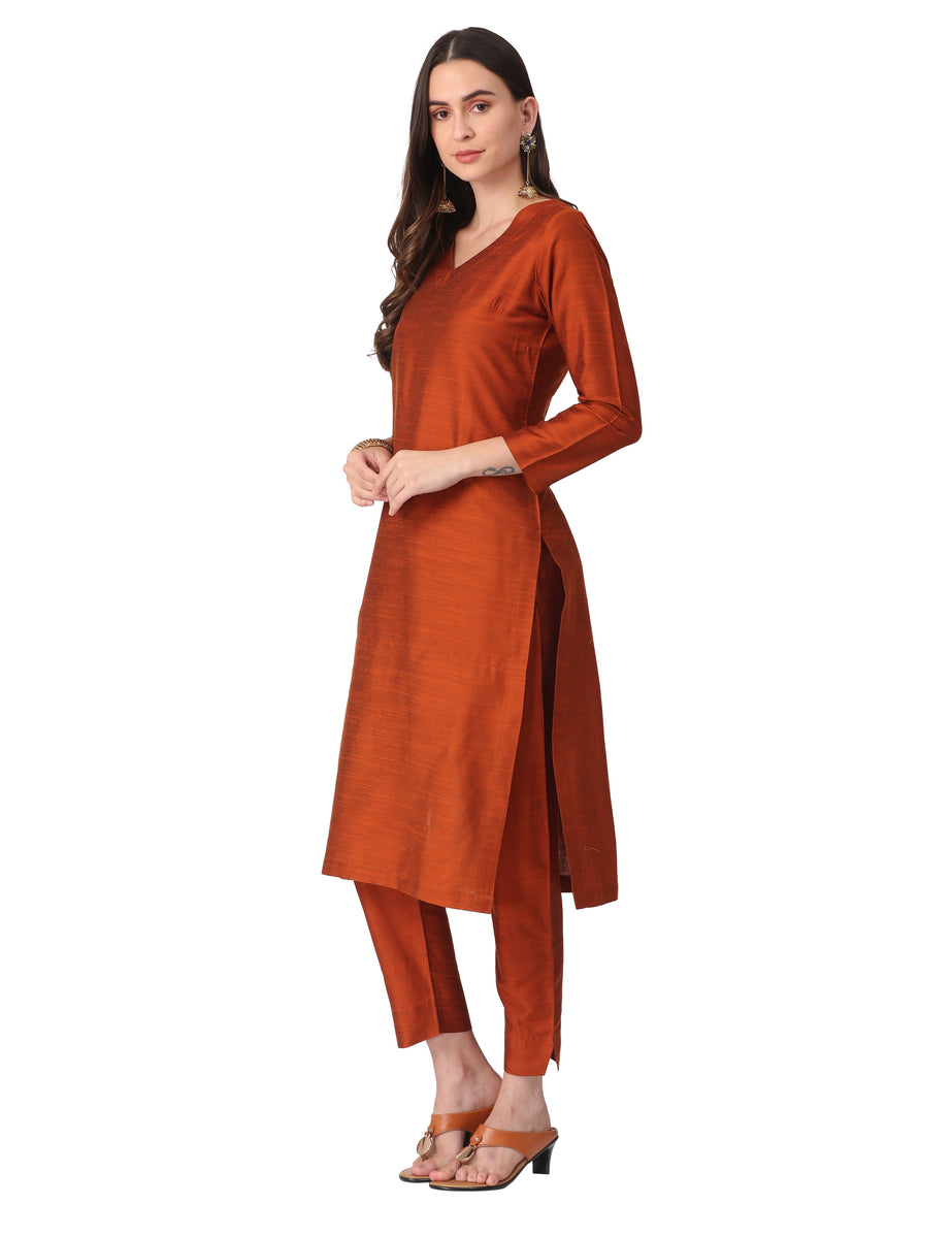Elleora Rusty Orange Solid Kurta set – E L L E O R A